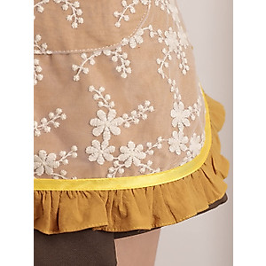 Floosum Lovely Waist Apron with 2 Pockets - Cotton Lace Embroidered Server Aprons Waitress Apron Half Bistro Short Apron for Womens Girls(Yellow)