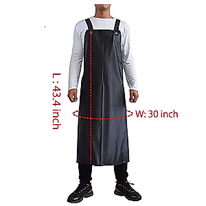 Jaspfct Waterproof Rubber Apron-43"Vinyl Waterproof Apron, Chemical Resistant Work Apron for Dishwashing,Dog Grooming,Cleaning,Butcher MD006-Black