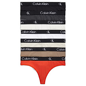 Calvin Klein Women's 1996 Cotton Modern Thong Panties, Multi-Pack, Black/Charcoal Heather/White/Natural Gry/Mudstone/Snow Cone/Hazard