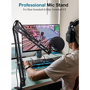 InnoGear Adjustable Mic Stand for Blue Snowball and Blue Snowball iCE Suspension Boom Scissor Arm Stand with Microphone Windscreen and Dual Layered Mic Pop Filter, Max Load 1.5 KG, Medium