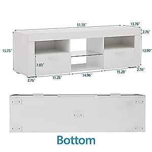 Goujxcy TV Stand for 55 inch TV with Storage - Entertainment Center for 55 inch TV, White Gloss TV Stand with LED Lights and 2 Drawer, Living Room TV Console Table Television Desk Stand