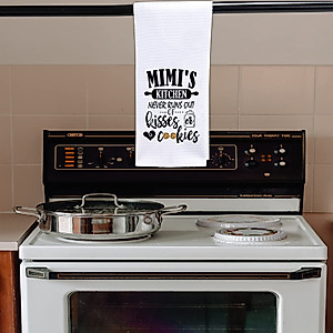 POFULL Mimi Gift Mimi Appreciation Gift for Mimi Kitchen Never Runs Out of Kisses and Cookies Dish Towel (Mimi Towel)
