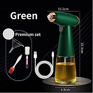 ZHIVIQ Electric Oil Sprayer for Cooking 200ML Olive Oil Mister 0.4mm Fine Mist Automatic Oil Spritzer Dispenser Bottles for Air Fryer Salad Kitchen Baking Frying BBQ Roasting (Premium set, Green)