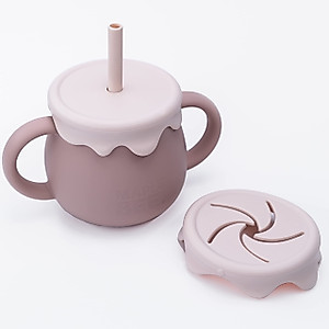 Silicone 2-in-1 Sippy N Snack Cup No Spill BPA Free Drop Proof Dishwasher Microwave Safe (Green)