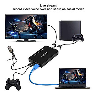 USB3.0 HDR 4K Capture Card for Live Streaming, Capture 1080P@60fps Support Microphone and Gamepad Party Chat for Nintendo Switch/ PS4 /Xbox One 360 /Wii U/Action Camera/DSLR Camcorder