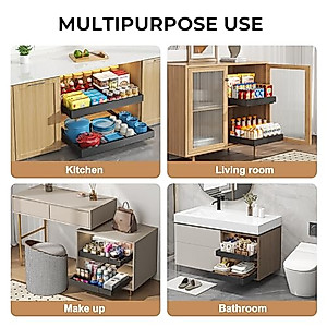 Pull Out Cabinet Organizer, 1PC 21" Deep Expandable (12.2"-20") Heavy Duty Pull Out Drawers for Cabinets Fixed with Adhesive Film, Peel Stick Slide Out Drawers for Kitchen Pantry, No Screw, Black