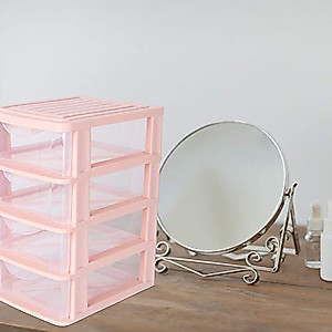 DOITOOL Four- Layer Storage Drawers- Transparent Plastic Drawers Organizer- Multifunction Plastic Drawers Kitchen Pantry Storage Cabinet for Kitchen, Bathroom, Vanity, Desk ( Pink )