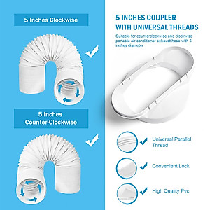 YoleShy Portable Air Conditioner Window Kit with Coupler Adjustable Window Seal for AC Unit, Sliding AC Vent Kit for Exhaust Hose, Universal for Ducting with 5.9 Inches Diameter