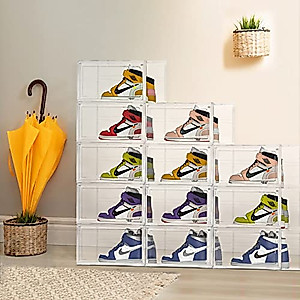 Shoe Storage Box closet organizers - 2 PCS Clear Plastic Stackable Shoe Organizer for Closet, Ventilation and Dust-proof X-Large Shoe Sneaker display case Fit up to Size 14