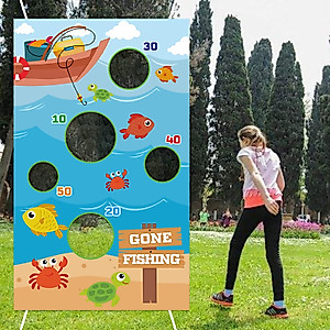 Gone Fishing Fisherman Toss Games Banner Backdrop Fisher Fish Theme Decor Decorations for Indoor Outdoor Boys Girls Birthday Party Baby Shower Fishing Events Fishing Party Fisherman’s Party Supplies