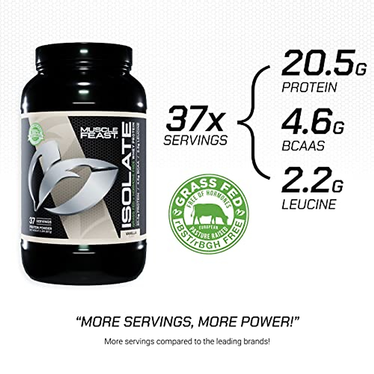 Muscle Feast Grass-Fed Whey Isolate Protein_Supplement_Powder, All Natural Hormone Free Pasture Raised, Vanilla, (37 Servings), 2lb