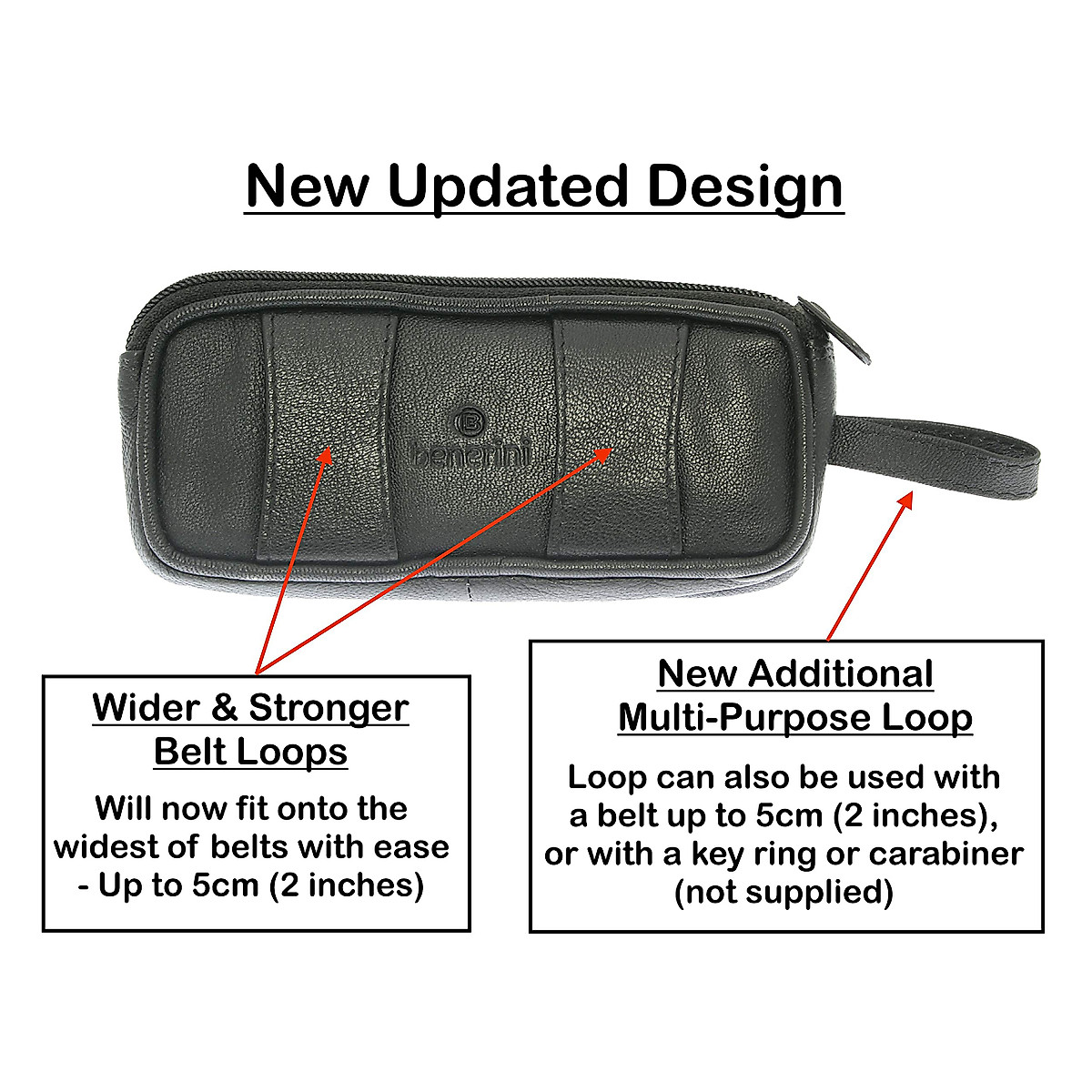 Soft Black Goat Leather Double Spectacle Glasses Case with Belt Loops/Key Ring Loop