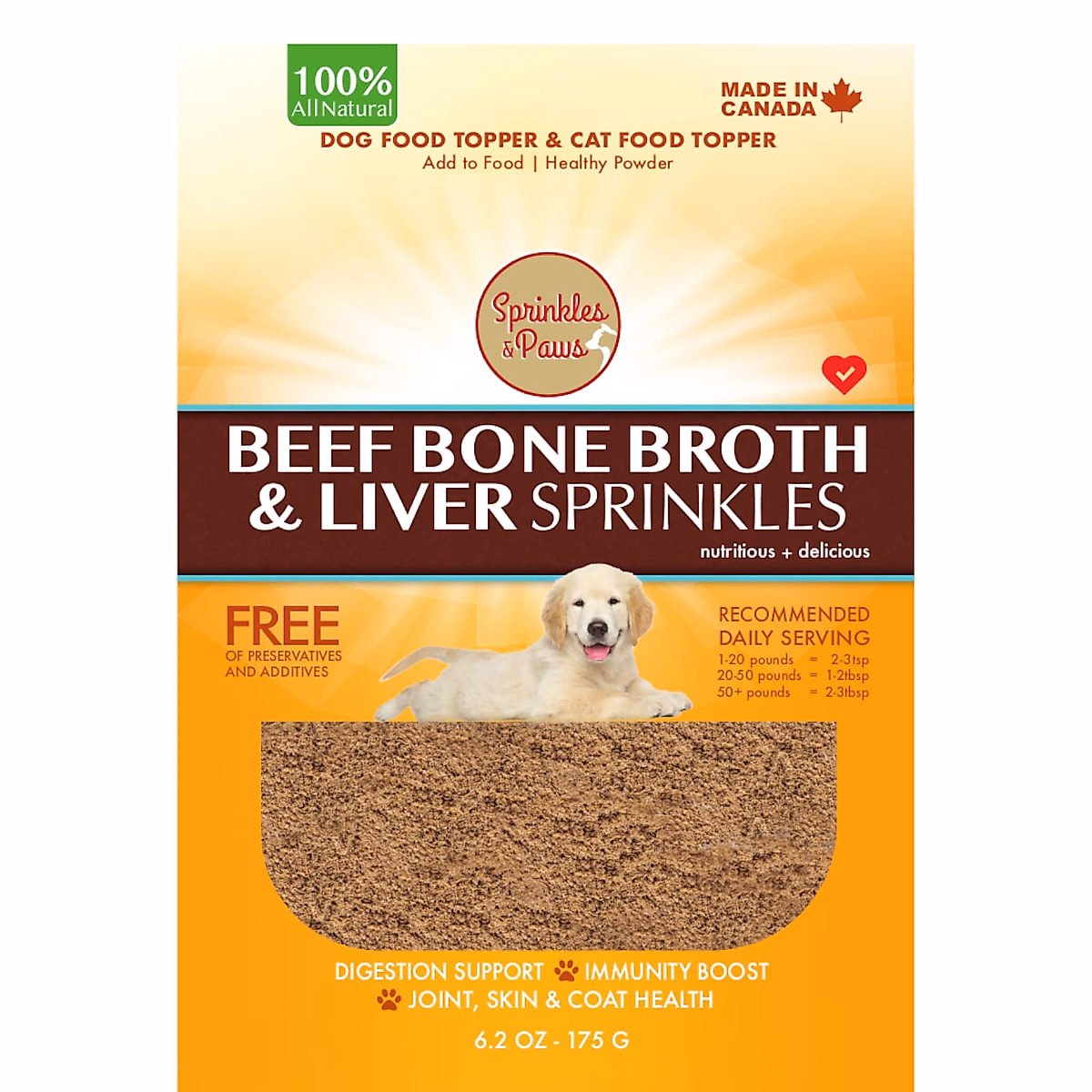 Sprinkles & Paws Beef Bone Broth and Liver Sprinkles | Dog Food Topper with Beef Liver for Dogs and Beef Bone Broth in Healthy Powder Form | Liver Powder for Dogs Helps with Eating and Appetite