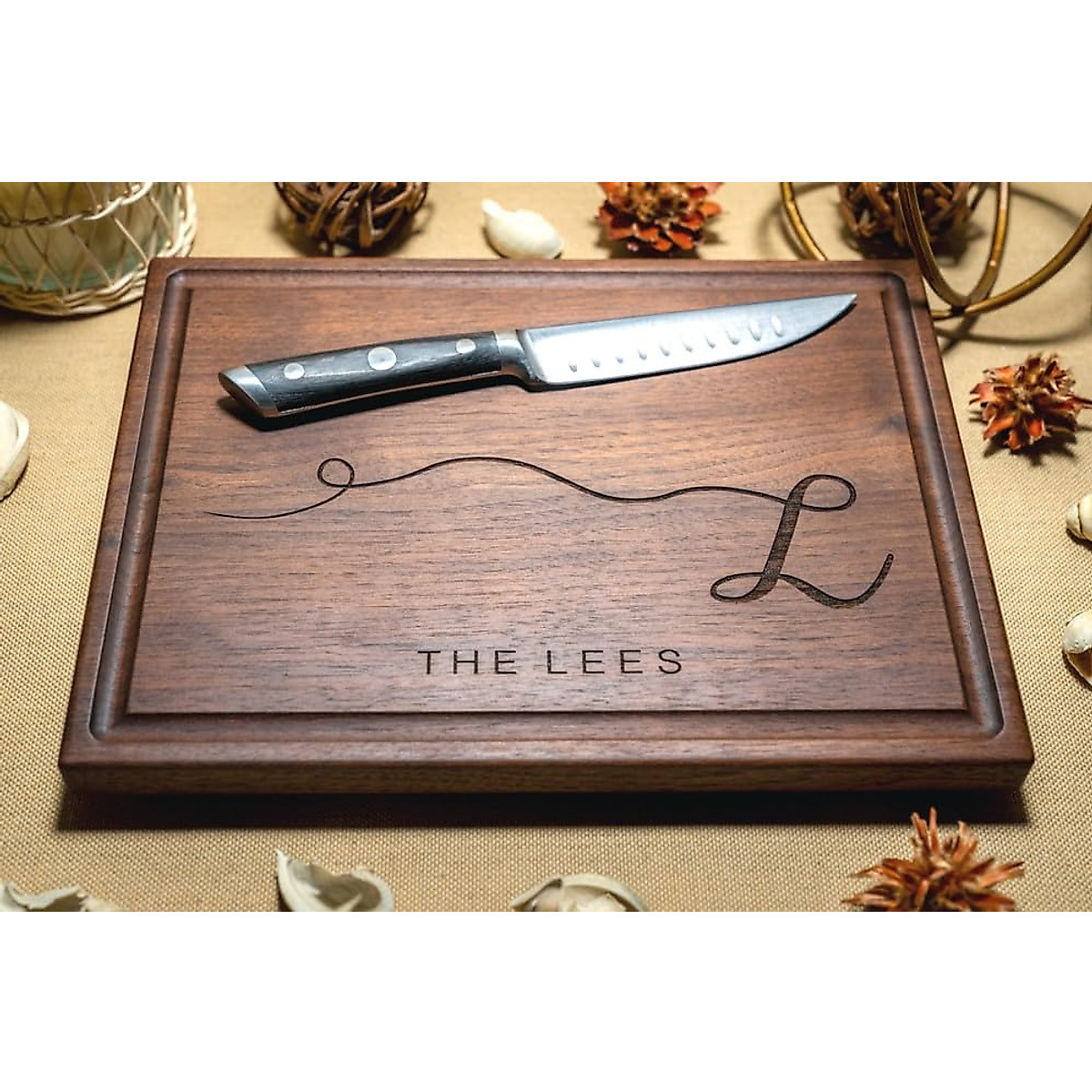 Personalized Cutting Boards, Custom Wedding, Anniversary or Housewarming Gift Idea, Wood Engraved Charcuterie Board for Couples, Monogram Initial Design 055