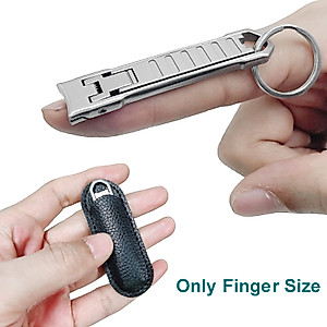 XGIZMOO Nail Clippers for Natural Finger Nails Ultra Thin Mini Travel Portable Folding Wide Jaw Cutter with Glass Nail File Curved Trimmer for Fingernail Toenail, with Keychain(X021DB-S)