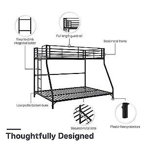 DHP Daven Easy Assembly Kids Bunk Bed, Twin Over Full, Black