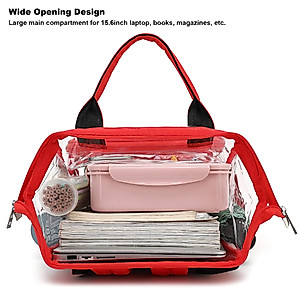 Yusudan Heavy Duty Clear Backpack for Men Women, School Bag Bookbag PVC Plastic Transparent Backpacks for Boys Girls (Red)