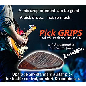 LivinWell Guitar Pick Grips (16 pcs) Soft Grippy non-Sticky Reusable Trimmable Silicone Rubber (ORIGINAL thicker 0.8 mm)