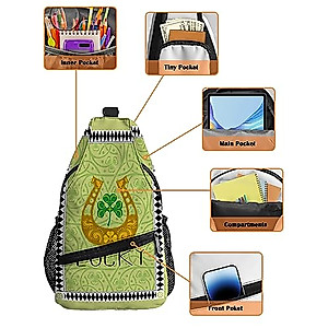 Gsypo Sling Backpack, St.Patrick's Day Lucky Shamrocks Horseshoe Waterproof Lightweight Small Sling Bag, Travel Chest Bag Crossbody Shoulder Bag Hiking Daypack for Women Men