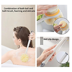 Back Scrubber for Shower, Body Scrubber with Soft Bristles and Loofah, Dual-Sided Long Handle Bath Brush Skin Exfoliator Wet or Dry Body Brush, for Men Women, Anti Slip Handle, Shower Back Washer