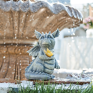 TERESA'S COLLECTIONS Dragon Decor Garden Statues & Sculpture with Solar Powered Lights, Baby Dragon Outdoor Statues Figurines Garden Gifts for Patio Lawn Yard Decoration, 9.1 Inch