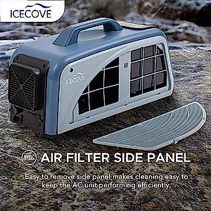 IceCove Portable Air Conditioner 2500BTU Fast Cooling Car AC Unit, 250W Low Power Consumption, 25.5VDC, 2 Fan Speed, 3 Light Mode for Outdoor Tent Camping/RVs or Home Use (Battery Not Included), Blue