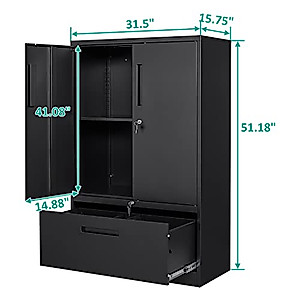 SISESOL Metal Storage Cabinet with Drawers, 51" File Cabinets for Home Office, Locking Steel Storage Cabinet with Doors and Shelves for Home, Office, Warehouse, Garage, School(Black, 1 Drawer)