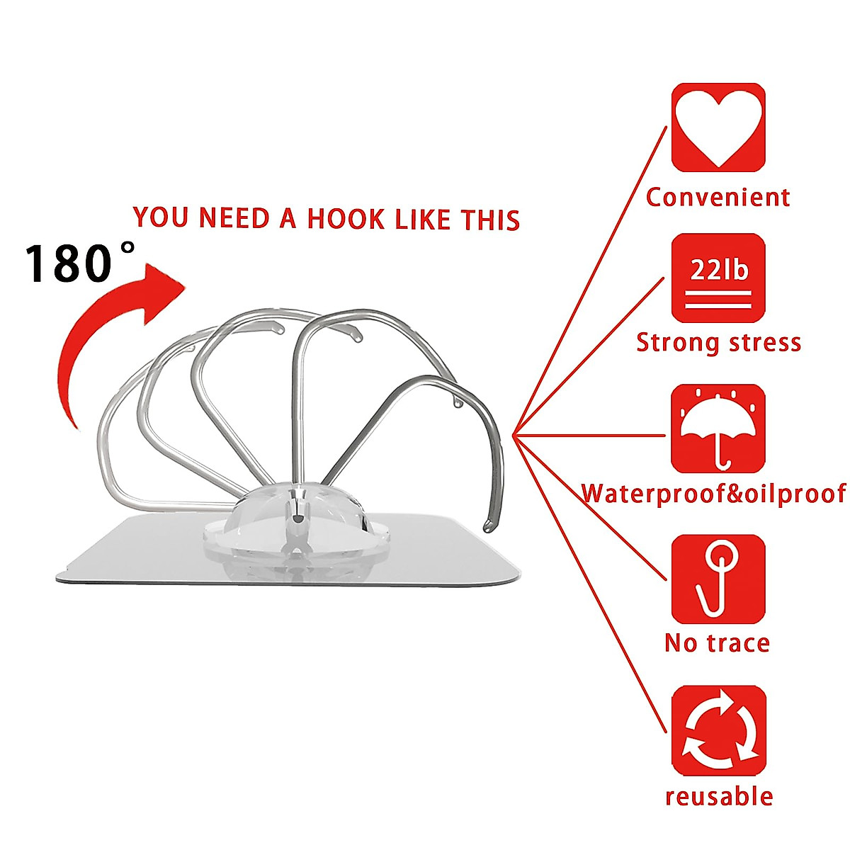 Latoxcaa Heavy Duty Adhesive Wall Hooks - Strong & Transparent, Hold up to 22lb, Waterproof & Reusable, Ideal for Kitchen, Bathroom, and Office (30 Pack)