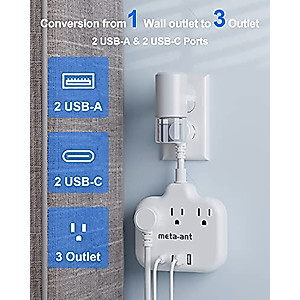 Multi Plug Outlet Splitter, 0.2ft Ultra-Short Cord Power Strip, 3 Outlets, 4 USB Ports, Multiple Outlet Extender, Non-Blocking, Non-Surge Protection for Cruise, Travel, Office, Dorm, Kitchen, White