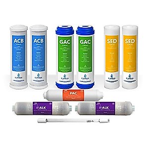 Express Water – 1 Year Reverse Osmosis System Filter Set – 10 Filters – Carbon GAC ACB PAC, Sediment SED, Alkaline, and UV Filters – 10 inch Size Replacement Water Filters