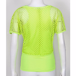 Smile Fish Women Casual Sexy 80s Costumes Fishnet Neon Off Shoulder T-Shirt (Neon-Green US 10/Tag Size L)