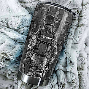 Personalized Police Tumbler Correction Officer Custom Name and Number Thin Silver Line Sheriff Police Officer Suit Tumbler Cup with Lid, Double Wall Vacuum 20 Oz Stainless Tumbler TB5