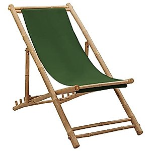 Youuihom Deck Chair Camping Chair Patio Lounge Chair Beach Chairs Garden Chair Bamboo and Canvas Green Suitable for Balcony, Garden, Patio, Beach, Lawn