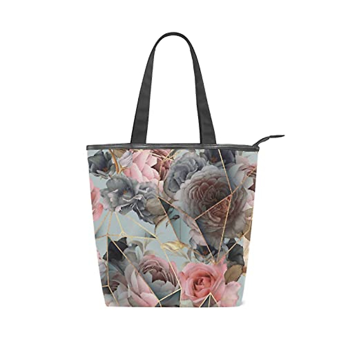 Pink Rose Marble Tote Handbag for Women Tote Bag, Canvas + leather Shoulder Bag, Hobo bag, Satchel Purse(226ut8a)