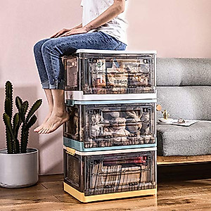 Lucky Monet Clear Storage Bins with Lids 55 Quart, Large Stackable Storage Bins Plastic Organizer Bins Boxes with Wheels & Dual Open, Collapsible Storage Containers for Closet Home Kitchen Car Trunk