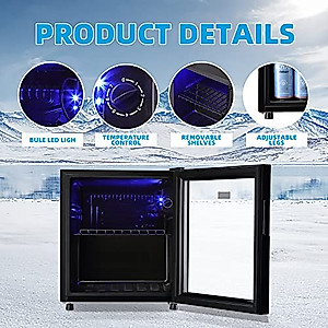 WANAI Mini Fridge Cooler 60Cans Beverage Refrigerator Glass Door Beverage Cooler for Beers Wine Juicer Cooler Adjustable Shelves LED Lights for Home, Office or Bar