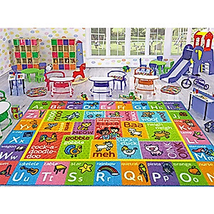KC Cubs Kids Rug, Baby Play Mat ABC Alphabet with Animals Old Macdonald Educational Learning Game Play Area Non Slip Baby Girl & Boy Carpet for Children Bedroom Toddler Playroom Floor Mat Nursery Rug