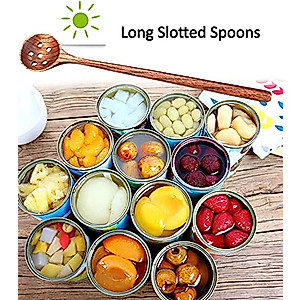 1 PC Korean Style 10.9" Long Handle Wooden Round Slotted Spoons for Jam Olive
