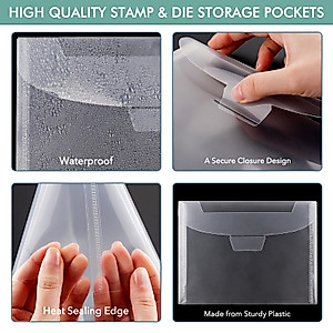 60 PCS Large Stamp and Die Storage Bag with Rubber Magnetic Sheets,0.5mm Thickeness Magnetic Sheets for Craft Storage,7.5x5.5inch Clear Craft Die Storage Envelopes Arts Crafts Scrapbooking Supplies