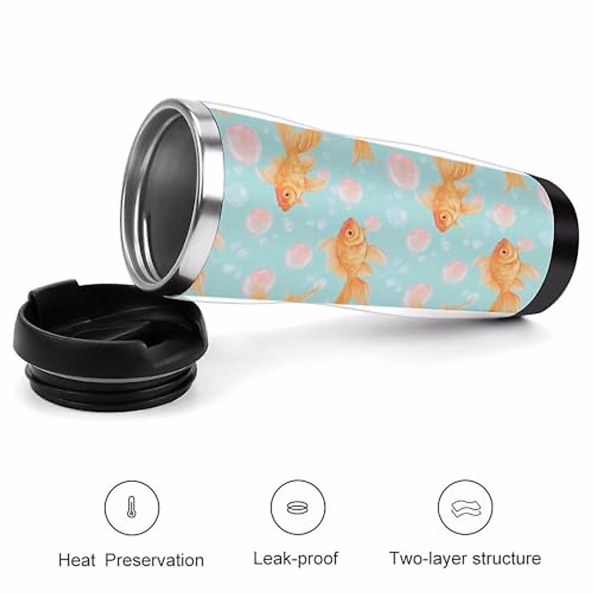 Bubblegum Fish Travel Coffee Mug Reusable Insulated Drinking Cup with Lid for Home Outdoor Works 13 Oz