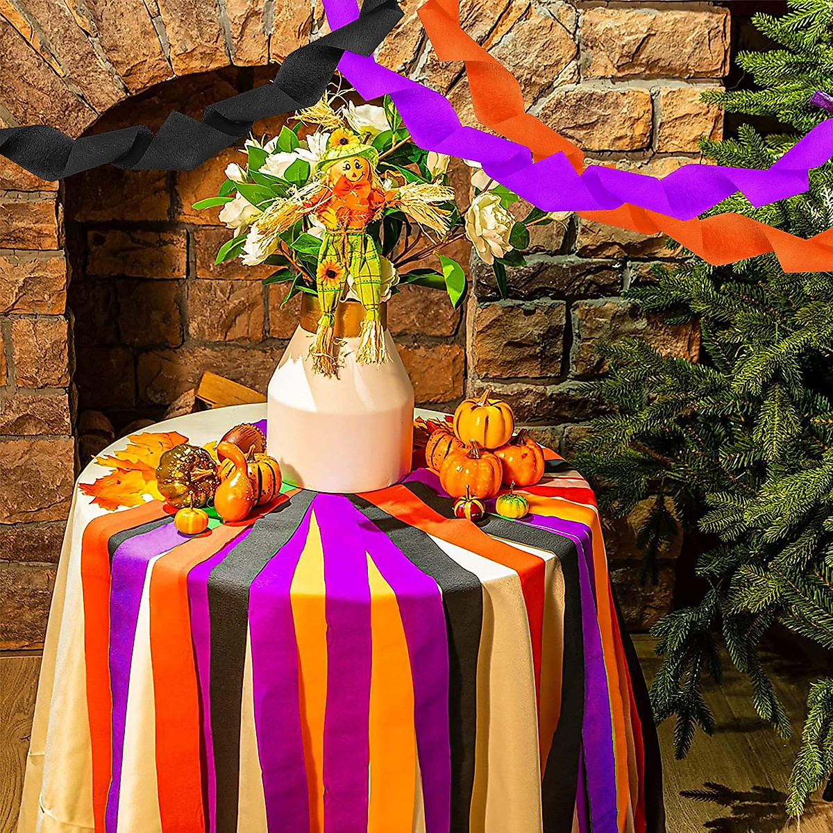 Yomiie 12 Rolls Crepe Paper Streamers, 360 Feet Orange Black Purple Tassels Streamer Paper for Halloween Theme Party Supplies Room Wall Decor Crafts Backdrop Decorations