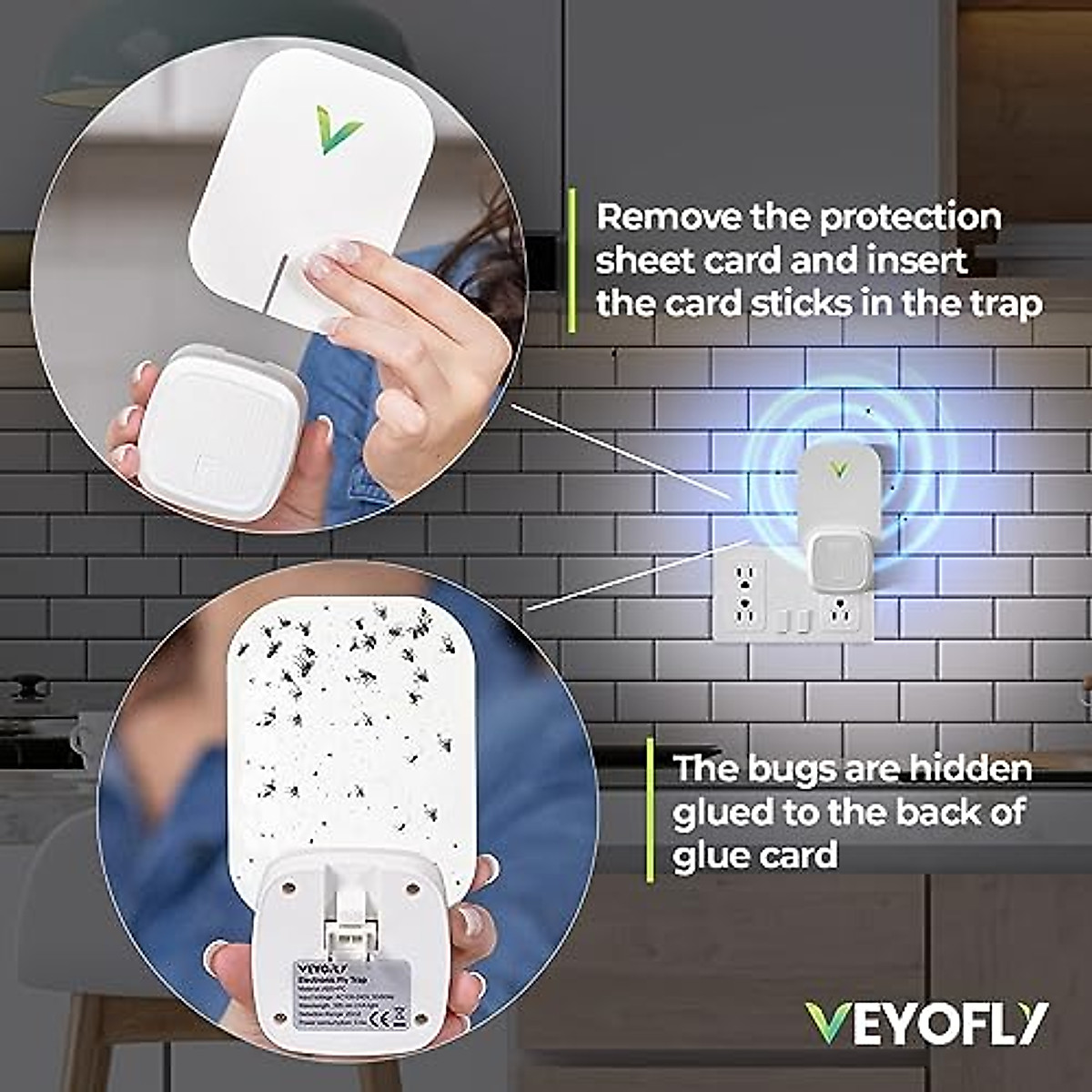 VEYOFLY, Flying Insect Trap, Insect Catcher, Indoor Fly Trap, Safer Home, Fruit Fly Traps for Indoors, gnat Killer Indoor, Bug Killer, Insect Killer (Pack of 2 - White)