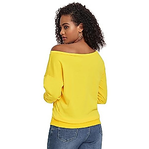 AM CLOTHES Sweatshirt for Women Off Shoulder Oversized Sweatshirts Long Sleeve Sweaters Shirts Tops 3X-Large 01-yellow