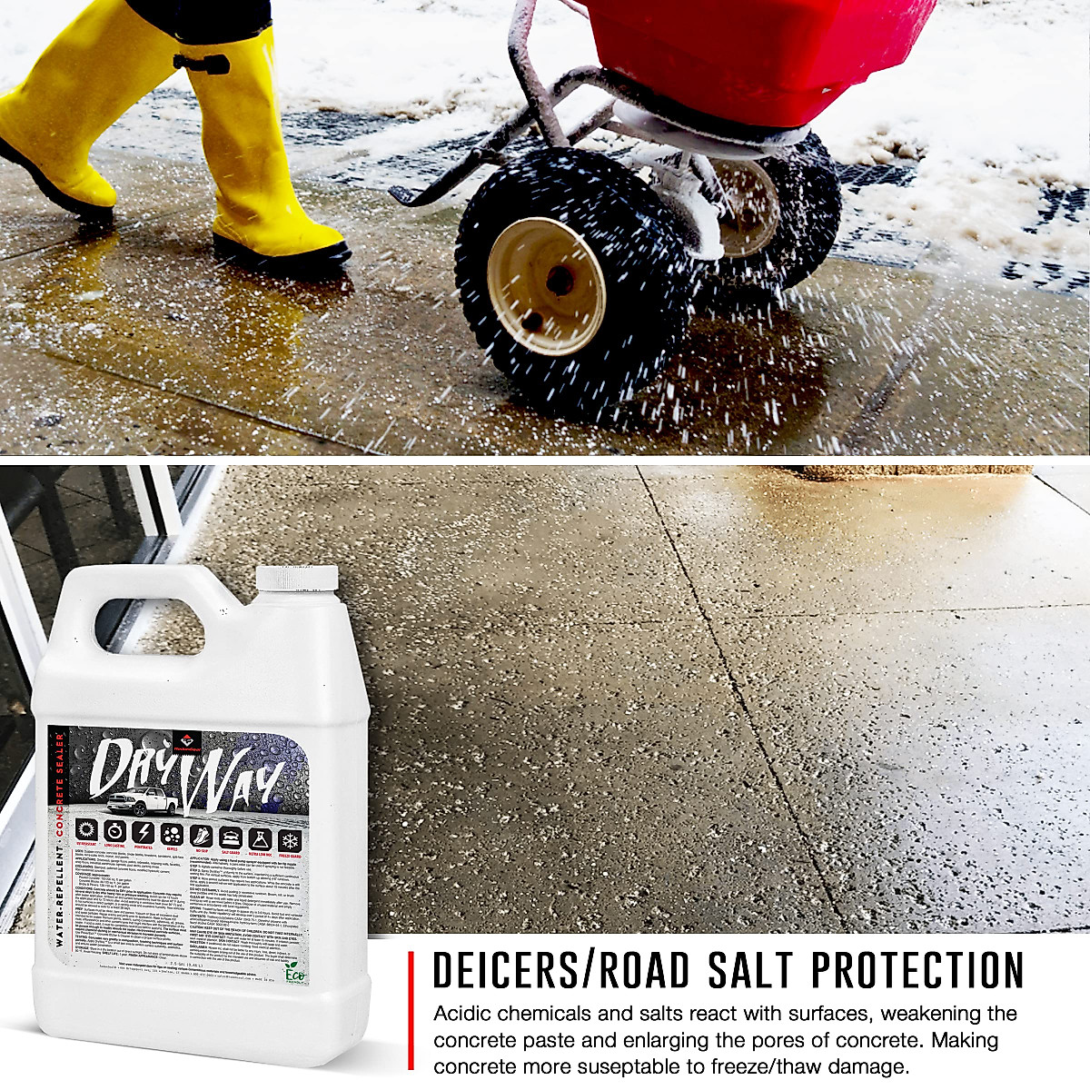 DryWay Water-Repellent Concrete Sealer - Penetrating Silane & Siloxane for Driveways, Garages, Patios, Pool Decks, Concrete, Brick & Pavers, Flat Finish, Interior/Exterior (5-Gallons)