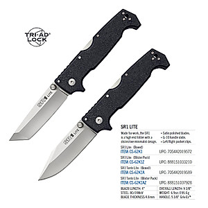 Cold Steel SR1 Lite 8Cr14MoV Steel 4" Clip Point Blade Griv-Ex Handle Folding Knife with Tri-Ad Locking Mechanism, Boxed