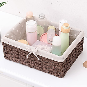 curfair Storage Box Storage Container Convenient Sundries Box Sturdy Construction Good Load Capacity Fabric Multifunction Handmade Clothes Toys Rattan Storage Basket Household Supplies-Khaki-L