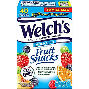 Welch's Fruit Snacks, Mixed Fruit, Perfect Halloween Candy Bulk Pack, Gluten Free, Individual Single Serve Bags, 0.8 oz (Pack of 40)