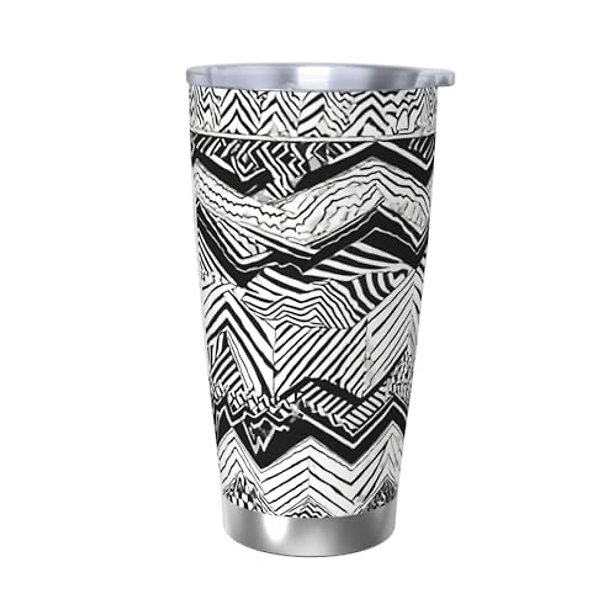 quopvn Black White Tan Zigzag Print 20oz Car Cup Ps Material Lid, Perfect For Hot & Cold Drinks
