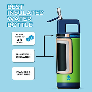 GROSCHE Alpine Flip n' Sip 16oz Insulated Kids Water Bottle - Stainless Steel, Leakproof Flask with Straw - Perfect for Gym, Travel & Outdoor Use - Keeps Water Cold upto 60 hrs - Dino Green