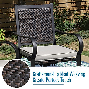MFSTUDIO Patio Swivel Chair Sets of 2, Outdoor Wicker Dining Swivel Chairs Set of 2 with Beige Cushions, Armrests and Metal Frame, All-Weather, 350lbs. Brown